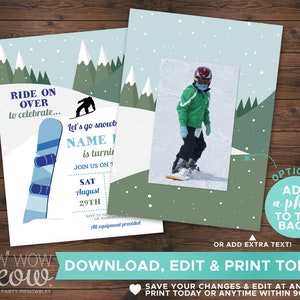 Snowboard Invitation Birthday Slope Skiing Party INSTANT DOWNLOAD ...