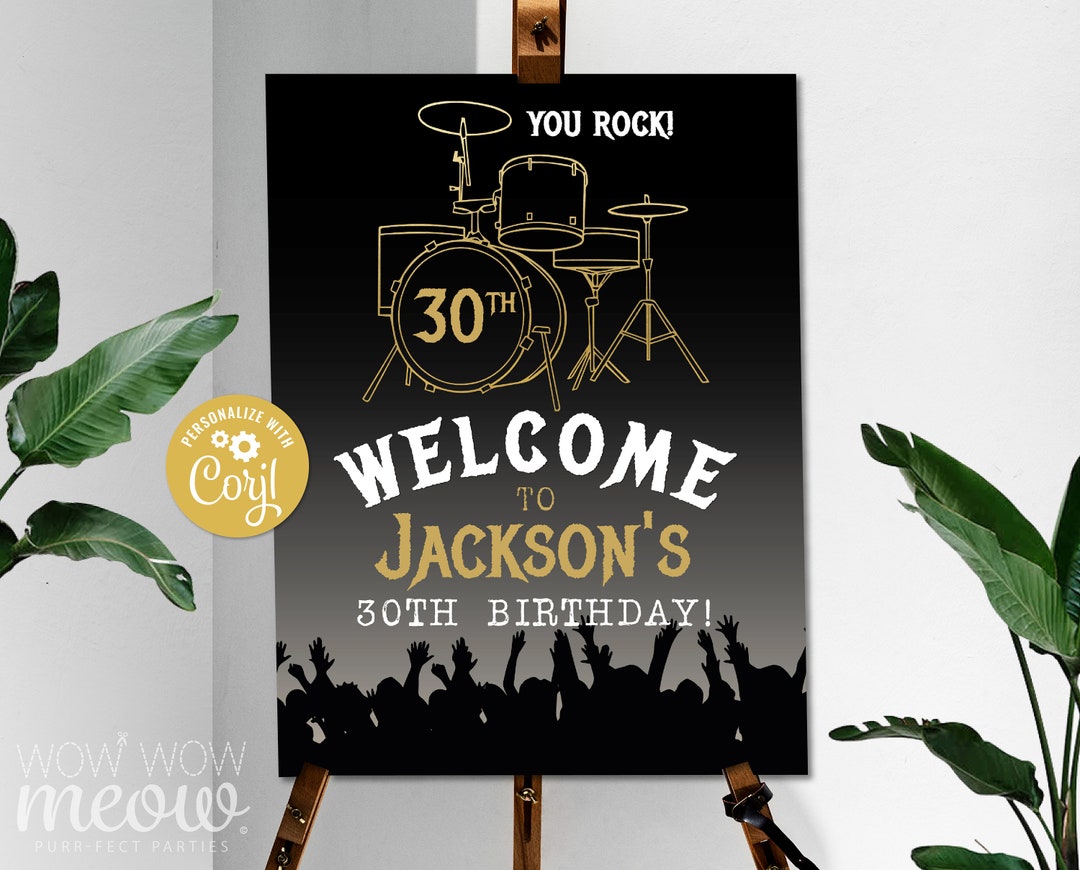 Drums Rock N Roll Welcome Sign Poster Party Birthday 16 X 20 Editable ...