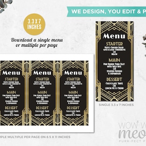 Art Deco Menu Dinner 1920s Gatsby Black Gold Template Package INSTANT ...