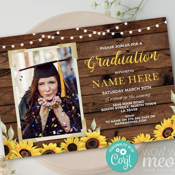 Sunflower Graduation Invitations - Etsy