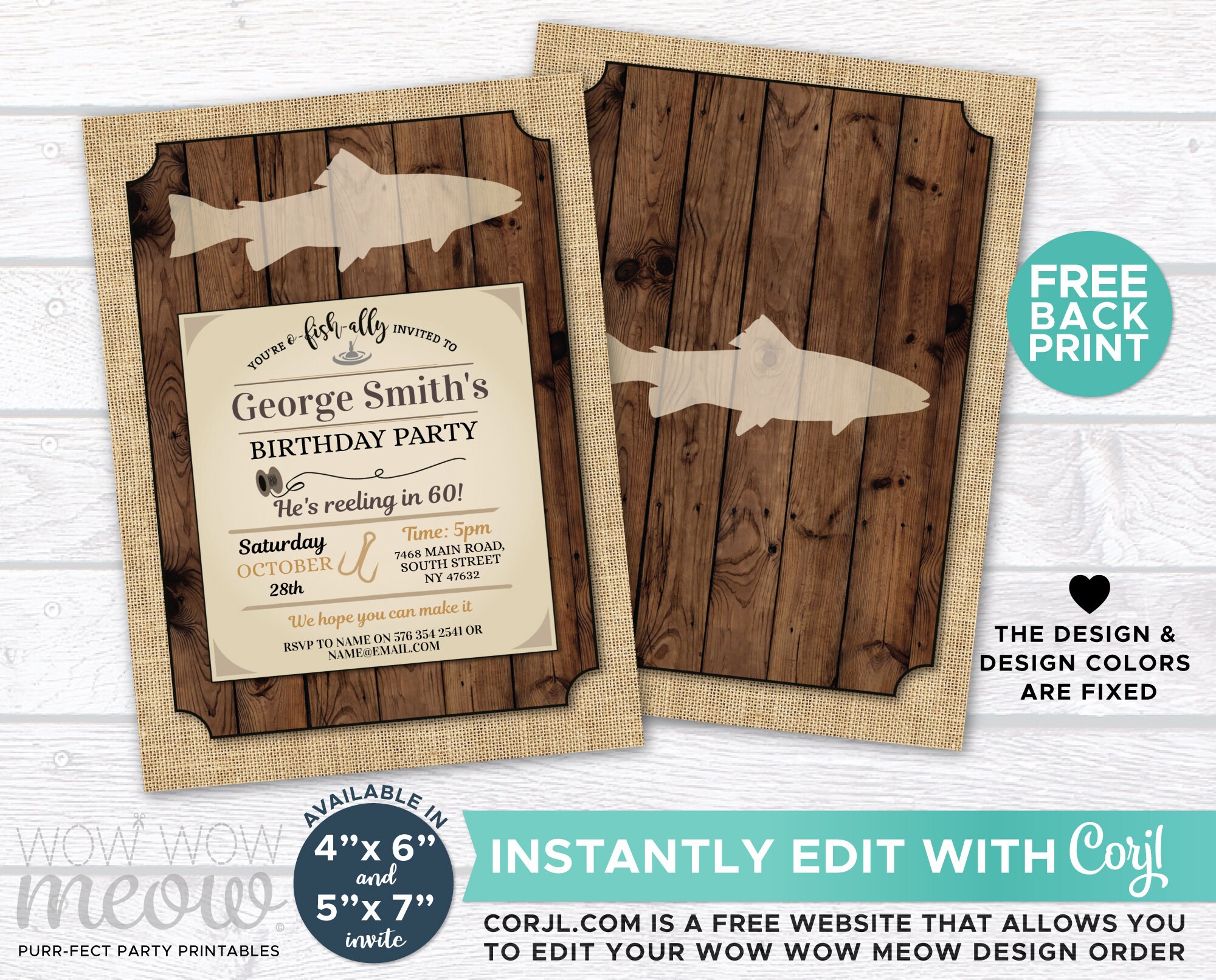 Fishing Birthday Invite Surprise Fish Party Rustic Invitation | Etsy