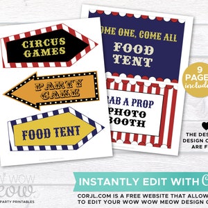 Circus Party Signs INSTANT DOWNLOAD Direction Arrow Signpost ...