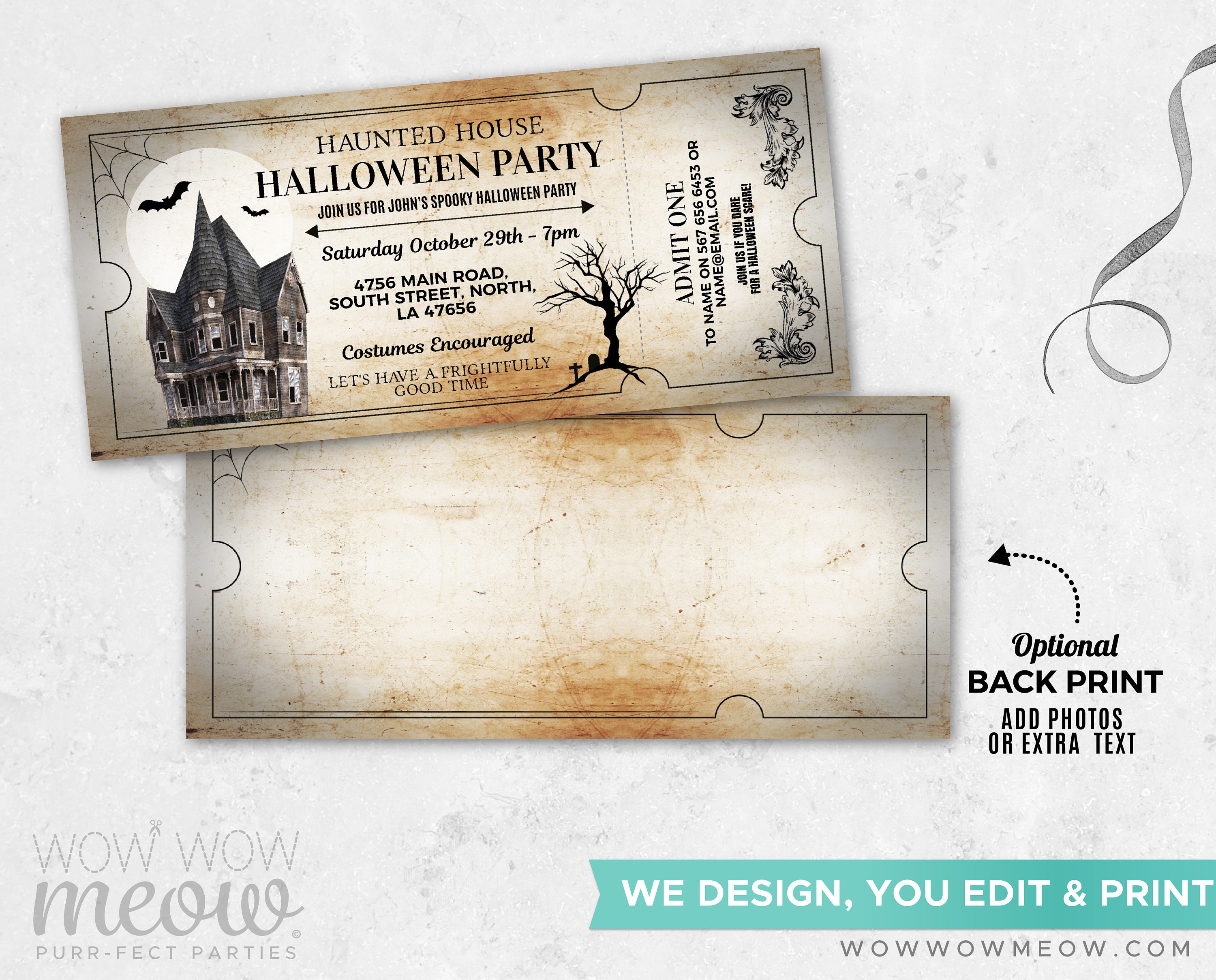 Halloween Invitations Haunted House Tickets Invites Party Printable ...