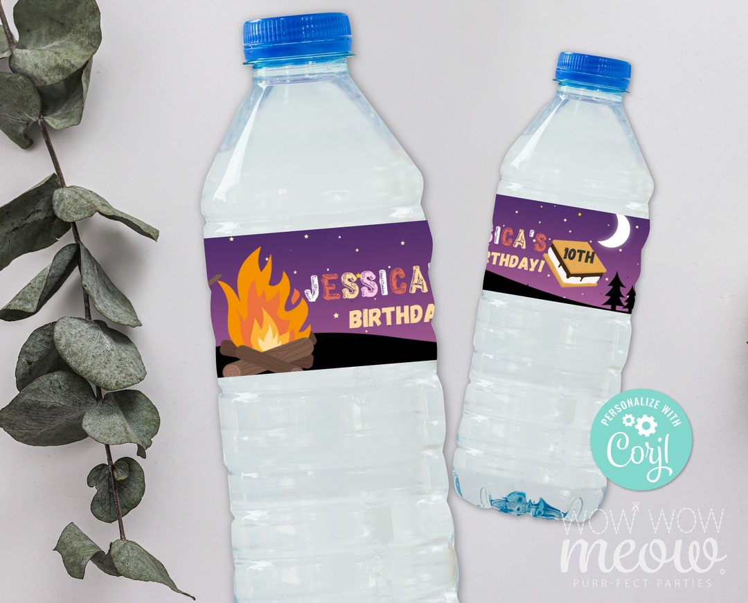S'mores Water Bottle Labels Editable Birthday Party Gift Campfire ...