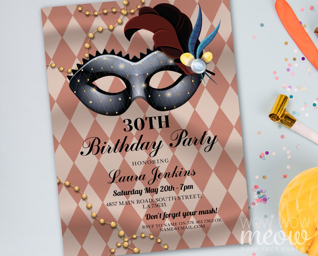 Editable MASQUERADE Birthday Party Mask Masked Ball Invitation Any Age ...