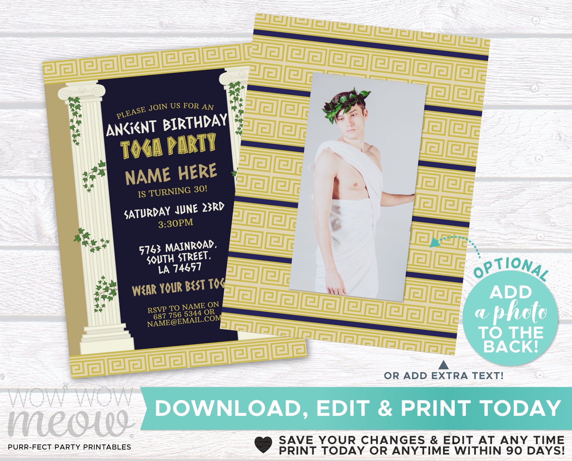 Toga Birthday Ancient Greek Invitation Invite Party INSTANT - Etsy UK