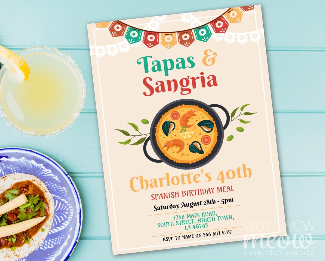 Spanish Birthday Invitation | Tapas Sangria Restaurant Invite | Spain ...