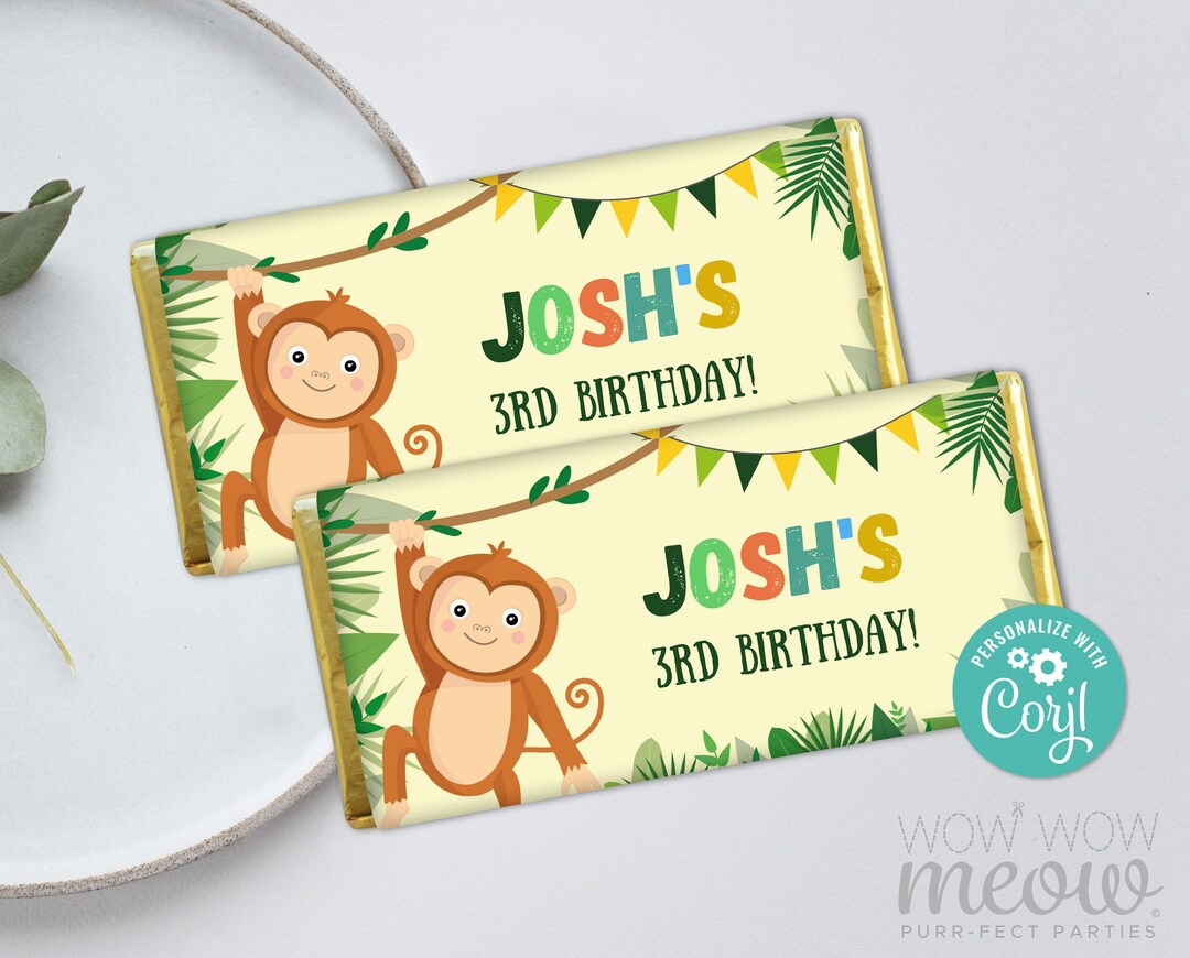 Monkey Chocolate Bar Wrapper Birthday Go Bananas Jungle Wild Candy ...