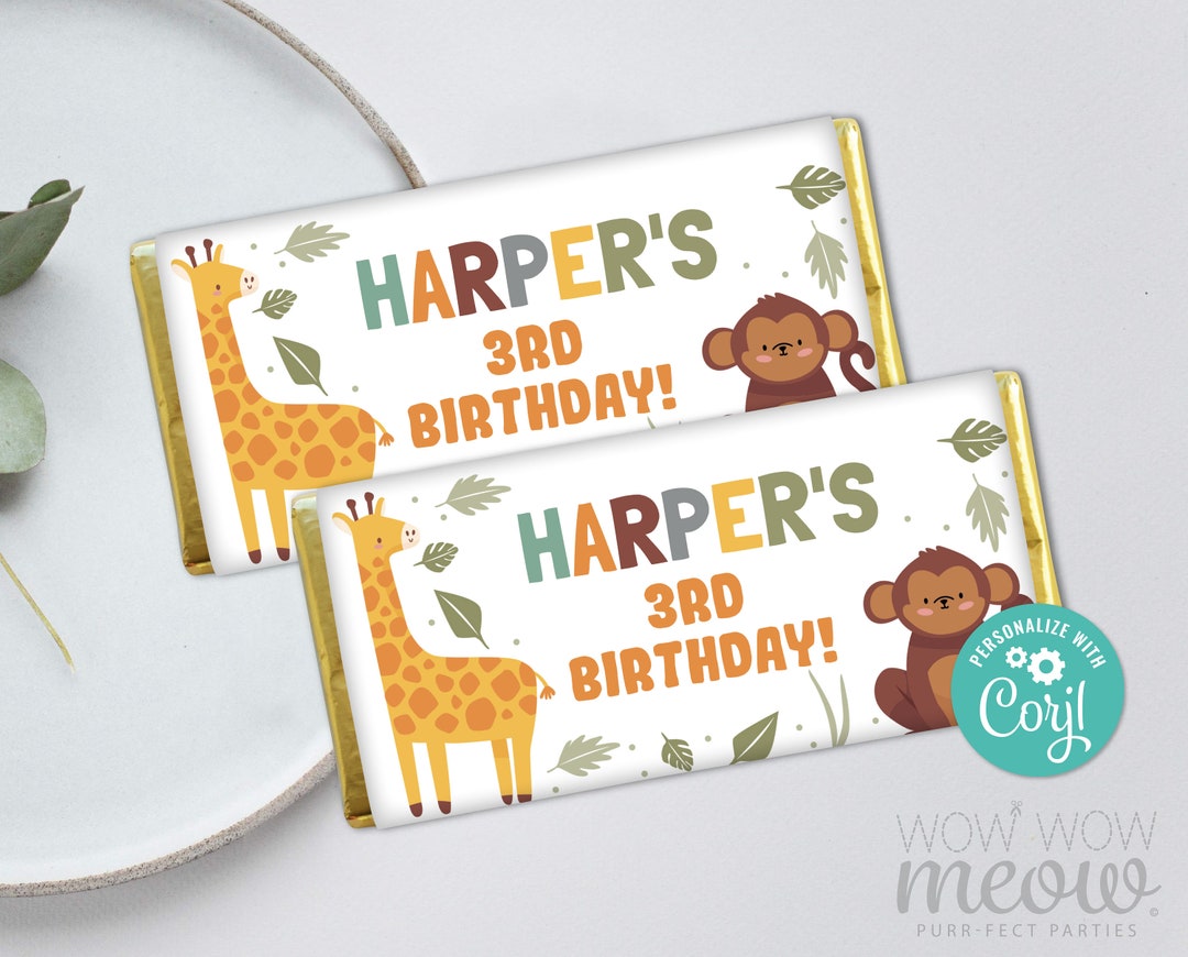 Animal Chocolate Bar Wrapper Birthday Jungle Wild Candy Editable ...