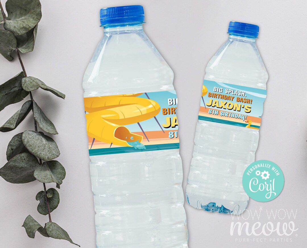 Water Park Bottle Labels Editable Birthday Party Gift Waterpark ...