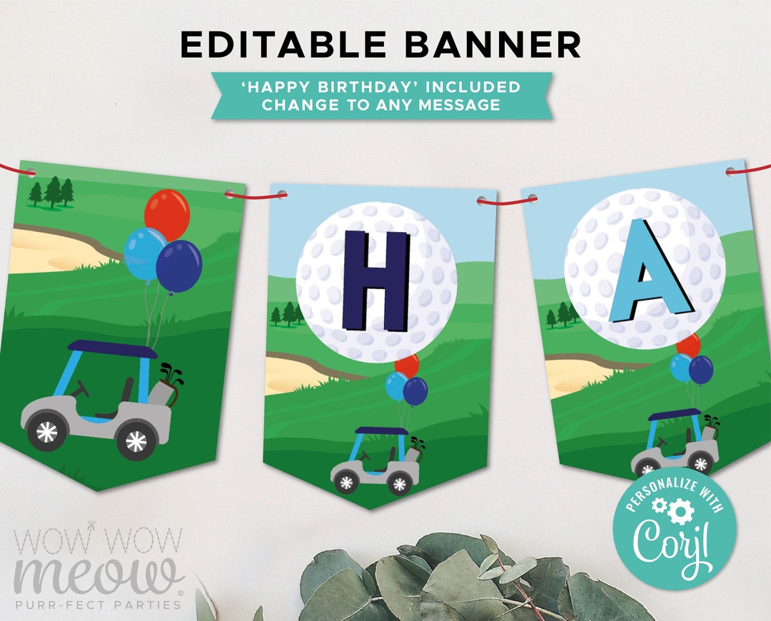 Golf Birthday Banner Party Hole in One Golfing Clubs Cart Editable ...