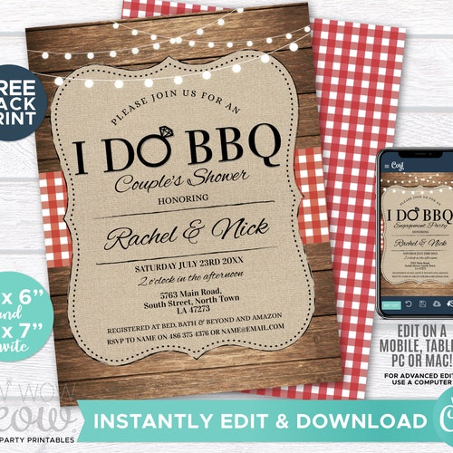 I Do BBQ Invitation Couples Shower Printable Engagement Invite | Etsy