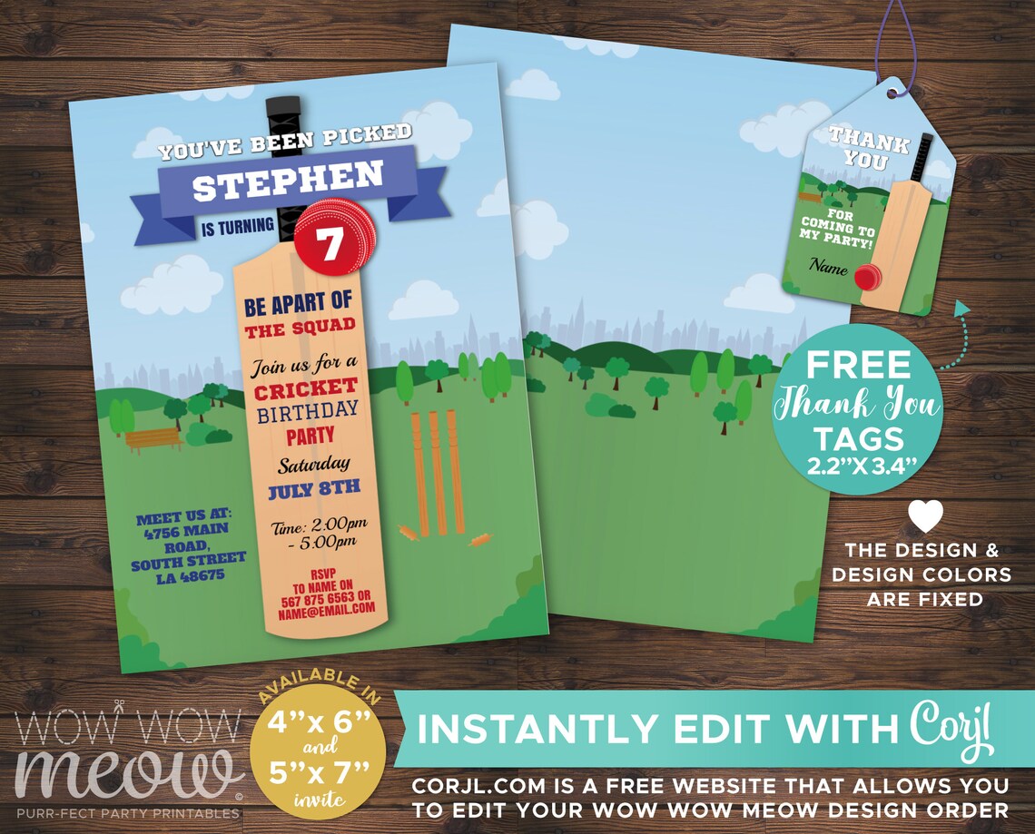 Cricket Bat Invitation Sports Party Birthday Invite Boys | Etsy