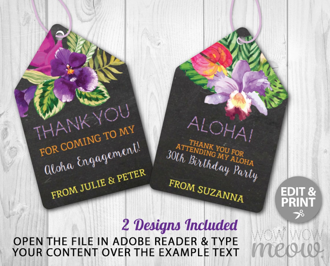 Aloha Thank You Tags Edit & Print Cards Matching INSTANT - Etsy