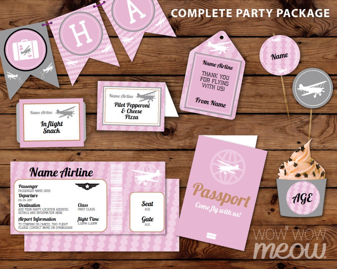 Pink Girls Vintage AIRPLANE Birthday Party Package Labels - Etsy