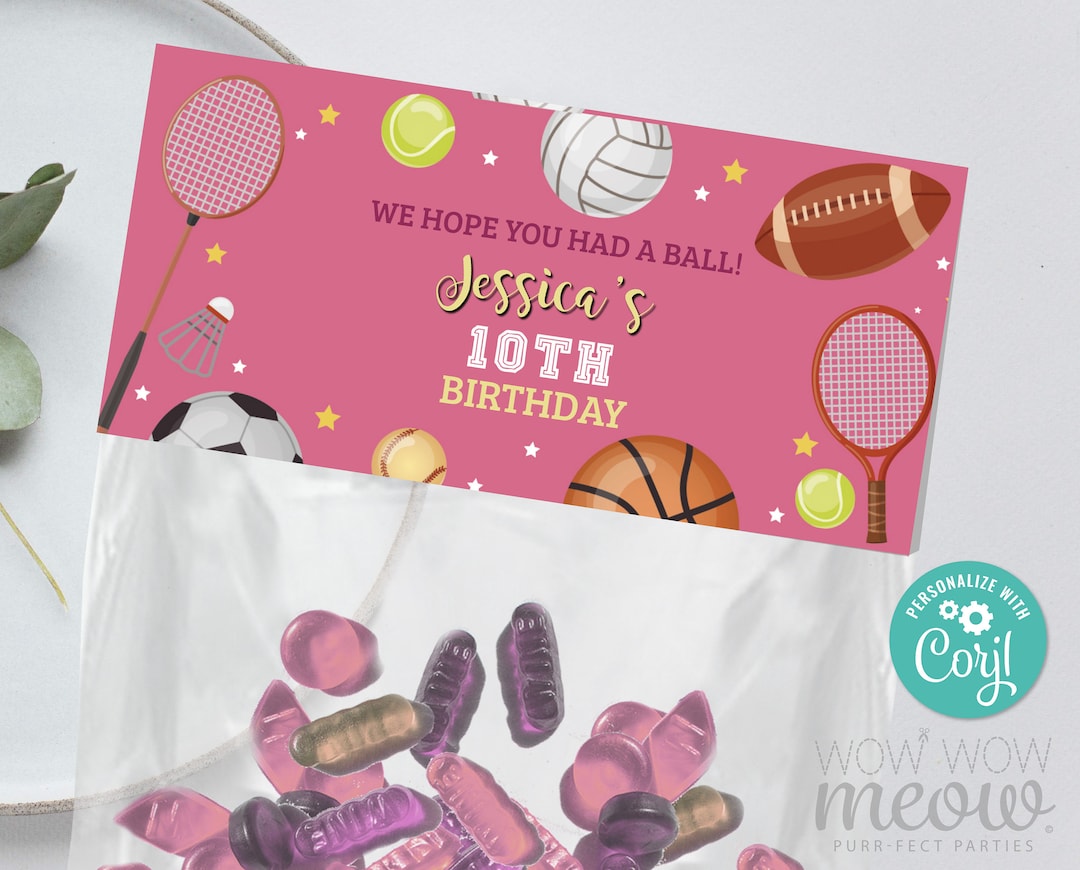 All Sports Birthday Pink Treat Bag Headers Party Toppers Favours Gift ...