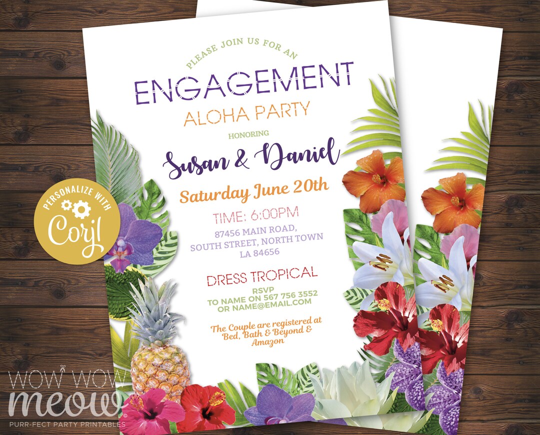 Luau Engagement Invitations Hawaii Tiki Aloha Party Invite Couple's ...