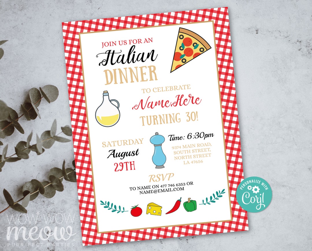 Italian Birthday Invitation Pizza INSTANT DOWNLOAD Surprise Invite ...