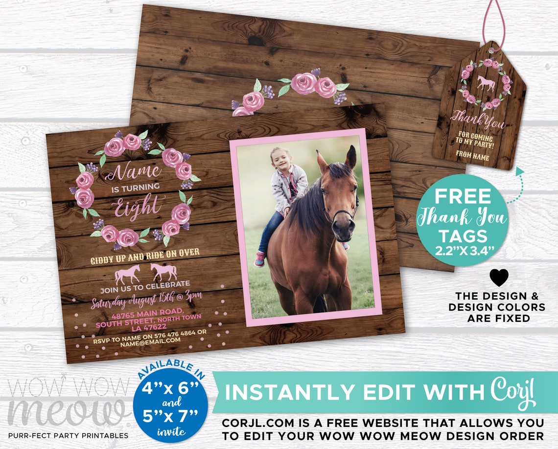 Horse Invitation Photo Girls Party Invite Horseback Birthday Pony ...