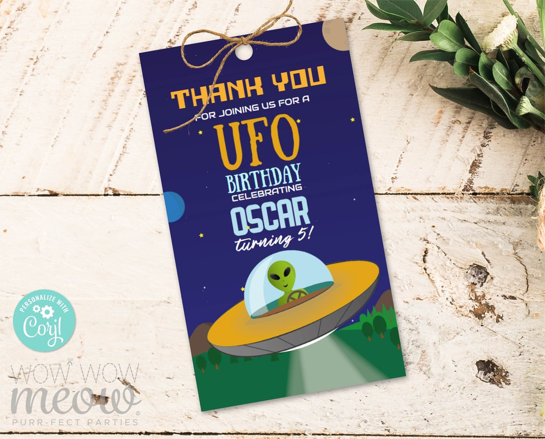Alien Thank You Tags Birthday Party Gift Tags UFO Spaceship Space ...