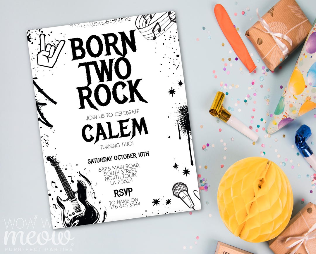 Born Two Rock Birthday Invitations | Born 2 Rock N Rollparty Invite ...