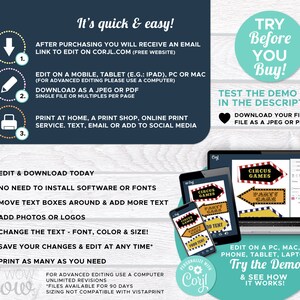 Circus Party Signs INSTANT DOWNLOAD Direction Arrow Signpost ...