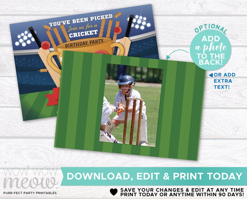 Cricket Invitation Sport Party Birthday Invite Boys Bat Ball INSTANT ...