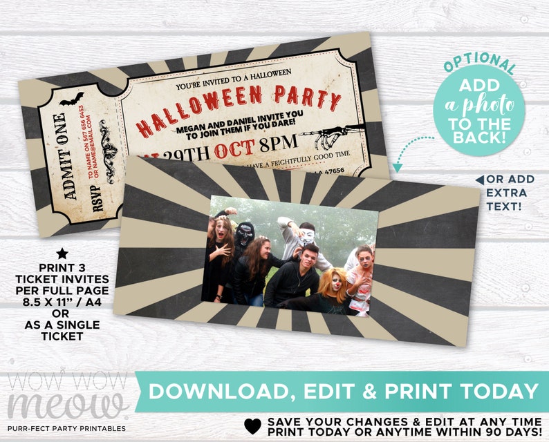 Halloween Invitation Ticket Horror Circus Party Printable - Etsy