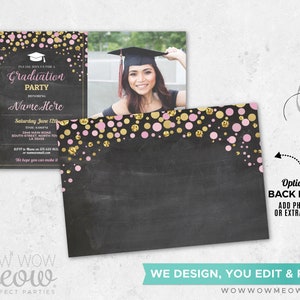 Graduation Party Photo Pink Invitation Invite INSTANT DOWNLOAD - Etsy