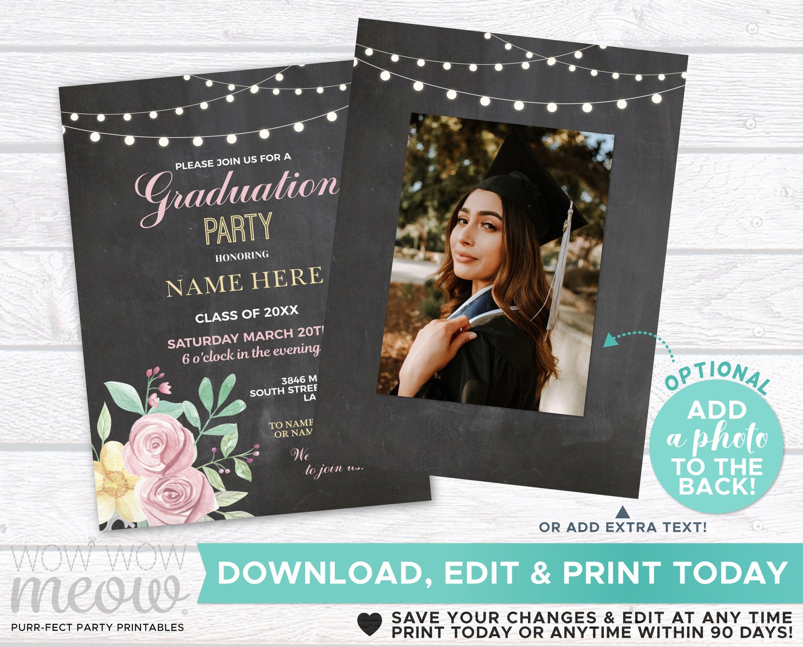 Graduation Party Invitation Invite INSTANT DOWNLOAD Girl's College ...