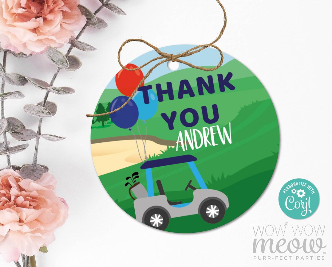 Golf Thank You Tags Birthday Party Gift Tags Golfing Clubs Cart Favour ...