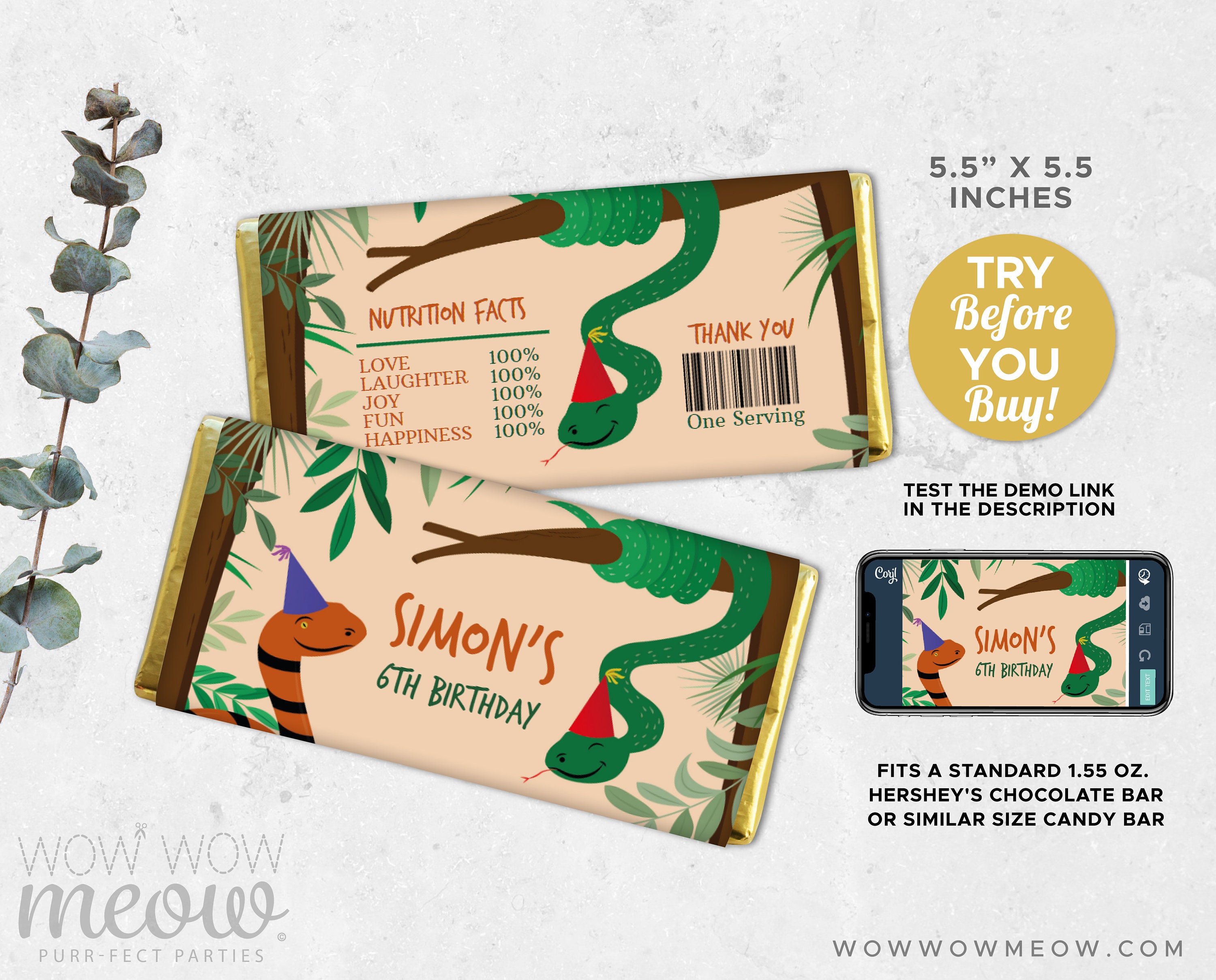 Snake Chocolate Bar Wrapper Birthday Reptile Jungle Hats - Etsy