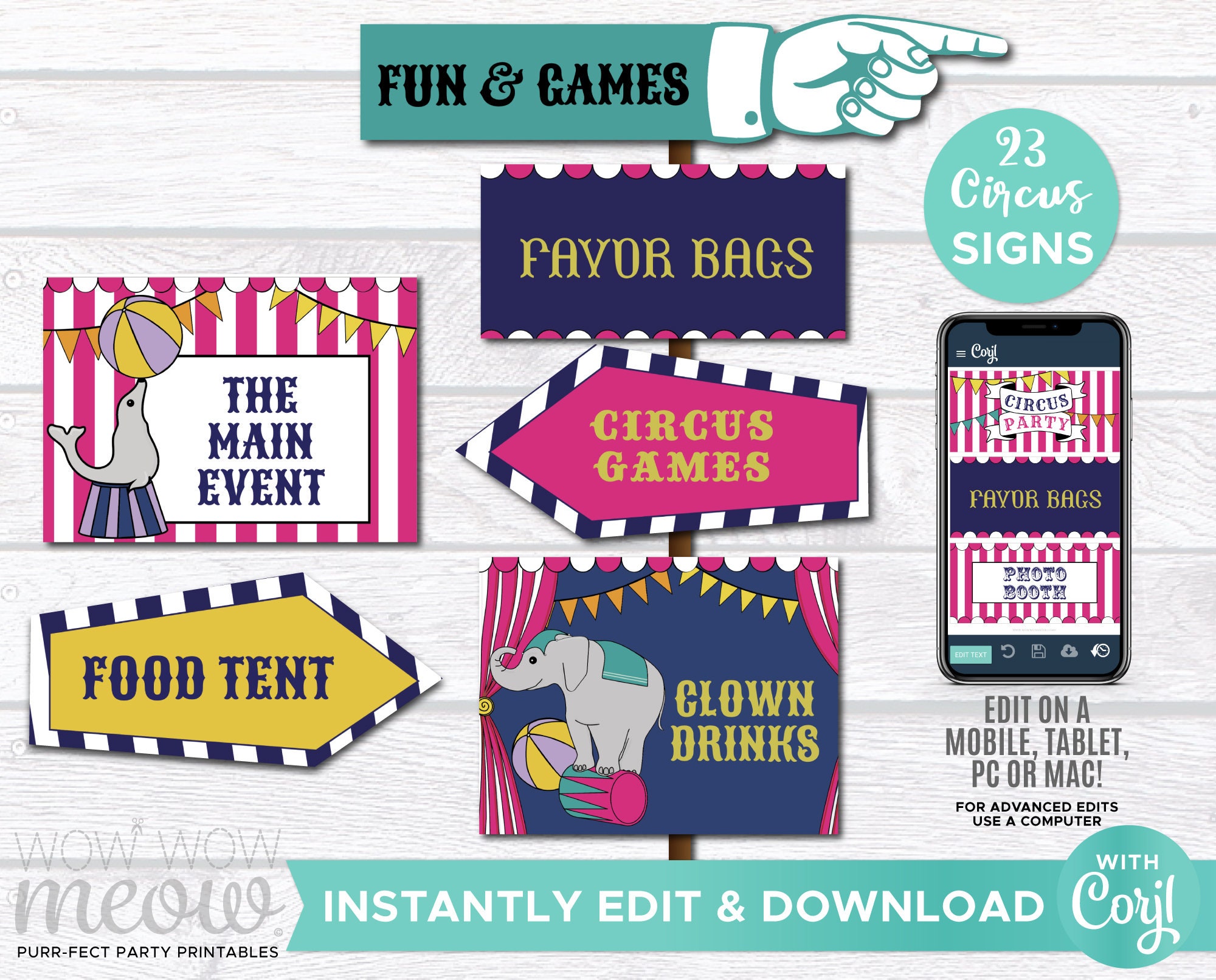 Circus Arrow Signs Pink Carnival Party Hand Pointing INSTANT | Etsy