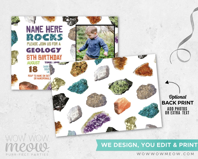 Geology Invitations Rocks Birthday Photo Invites Girls Boys - Etsy