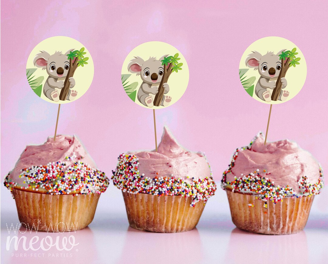 Koala Birthday Cupcake Toppers Birthday Girls Boys Yellow Jungle Wild ...