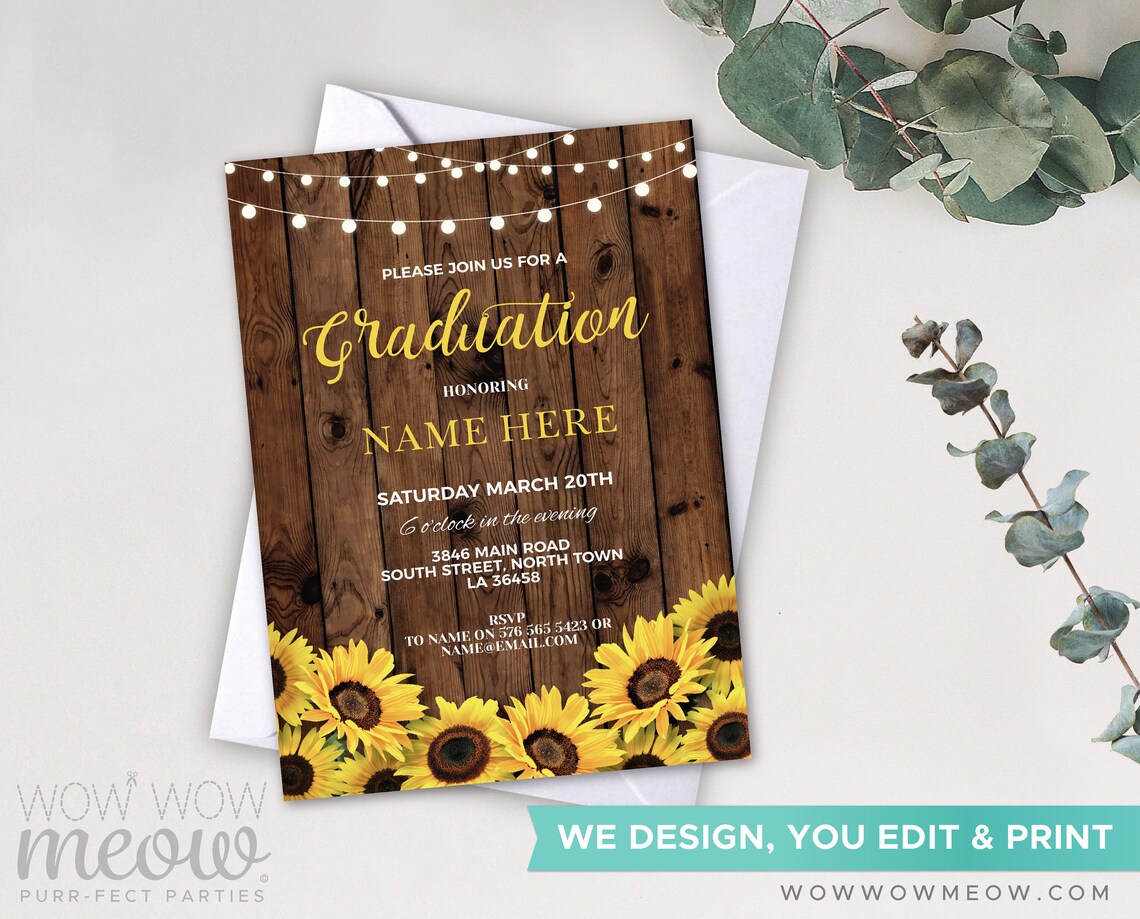 Graduation Party Sunflower Invitation Invite INSTANT DOWNLOAD - Etsy