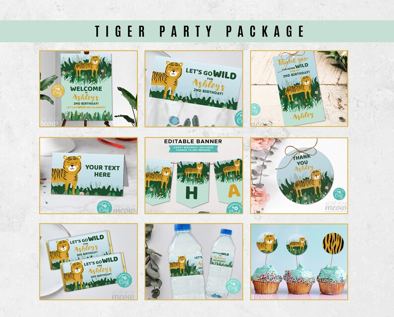 Tiger Party Birthday Bundle Safari EDITABLE Invitation Animals Wild ...
