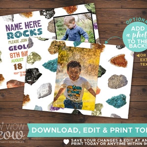 Geology Invitations Rocks Birthday Photo Invites Girls Boys | Etsy