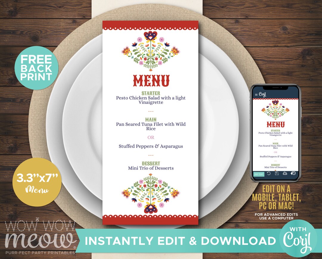 Fiesta Wedding Menu Dinner Template Rustic Package INSTANT DOWNLOAD Set ...