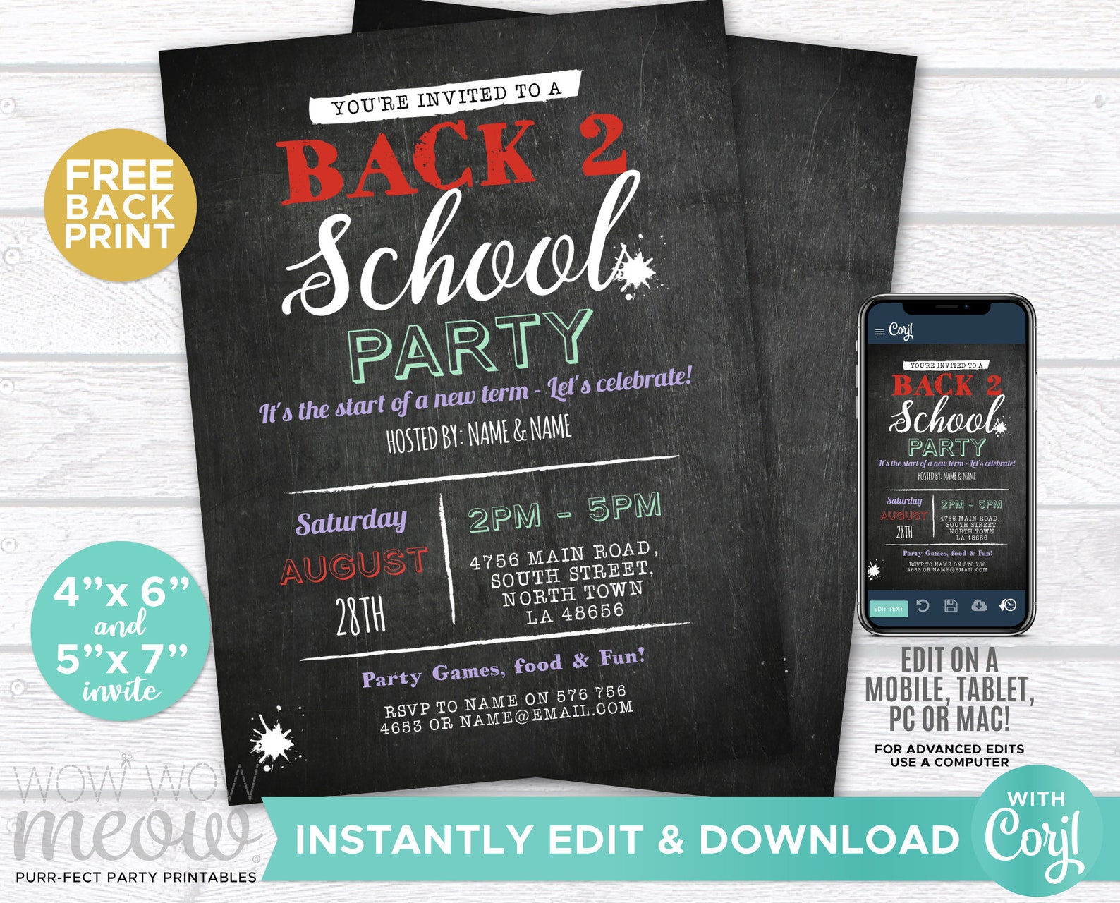 Back to School Party Invites Invitations INSTANT DOWNLOAD | Etsy