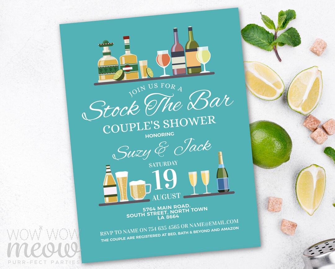 Stock the Bar Invitation Drinks Engagement Invite Alcoholic Couples ...