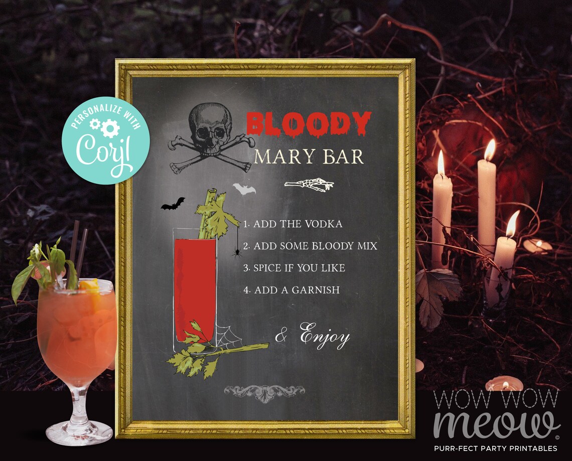 Bloody Mary Bar Sign Halloween Chalk Tags & Tents Signs INSTANT ...