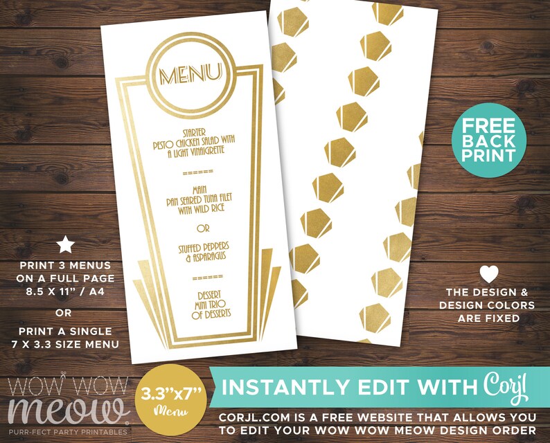 1920's Menu Dinner Template Wedding Gatsby Package INSTANT - Etsy UK