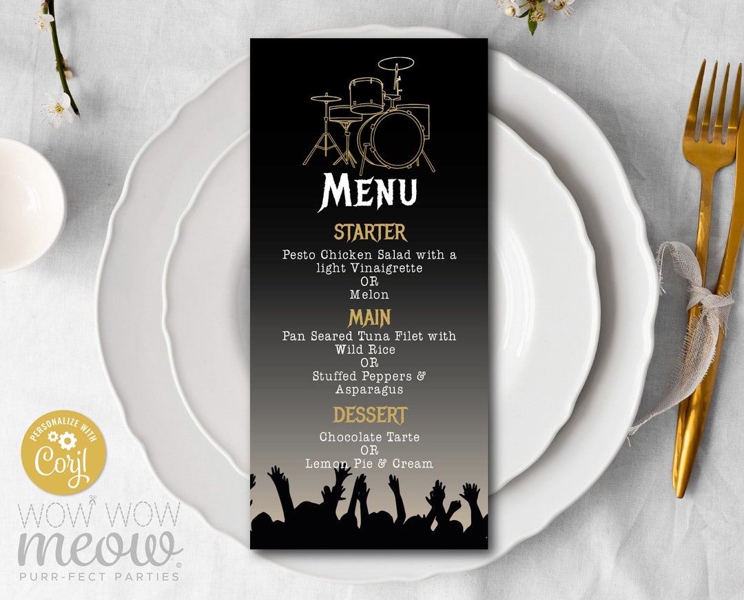 Drums Rock N Roll Menu Dinner Template Package INSTANT DOWNLOAD ...