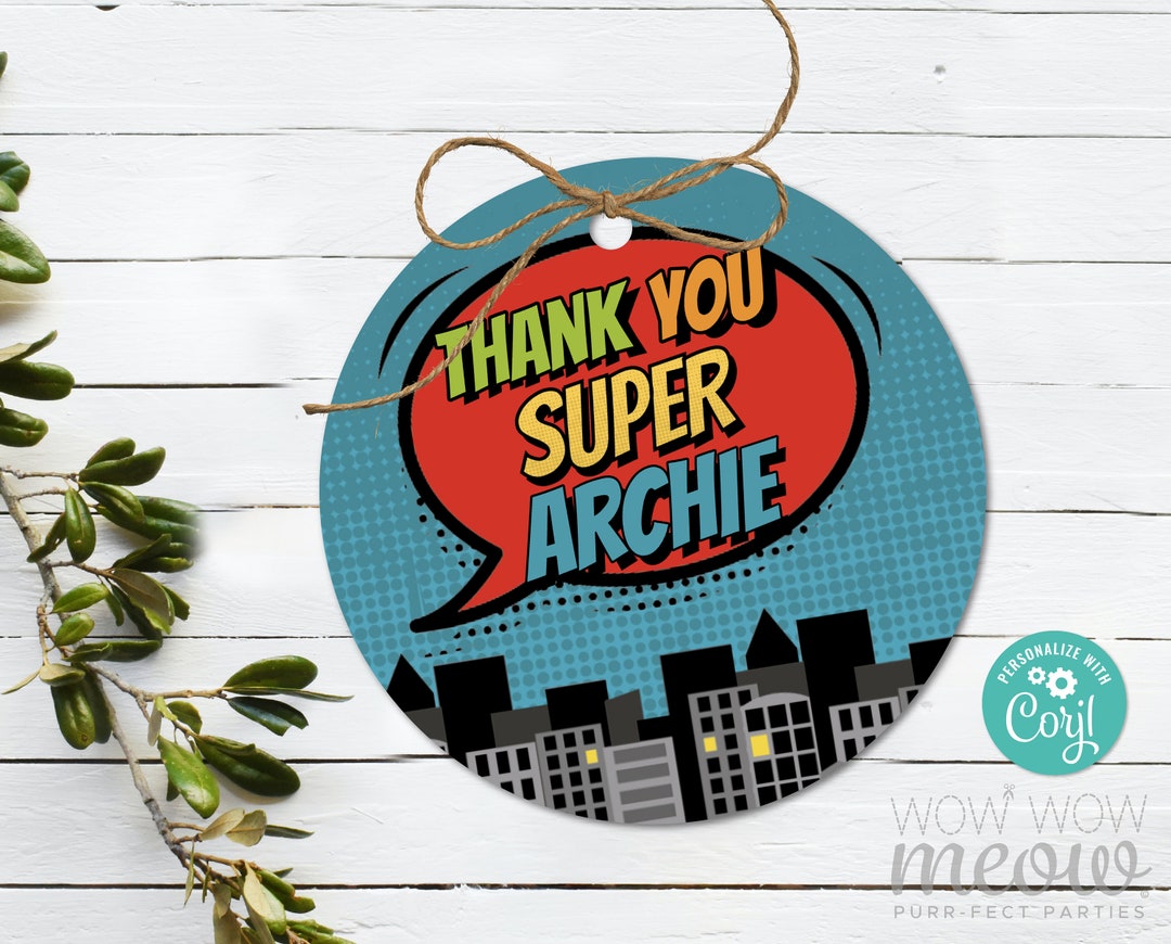 Superhero Thank You Tags Birthday Party Super Hero Comic Book Gift Tags ...