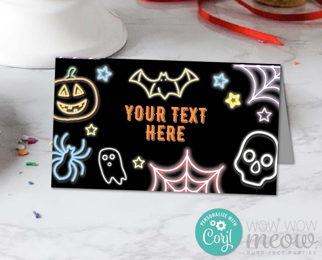 Halloween Food Tents Ghosts Hologram Spooky Party Labels Editable Girls ...
