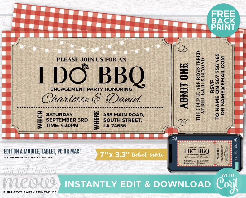 I Do BBQ Invitation Tickets Red Couples Shower Printable - Etsy