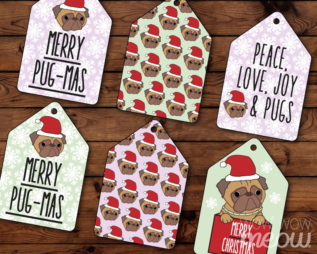 Christmas Pug Tags Pugs Holidays Labels Cute Dog Present Gift Tags ...