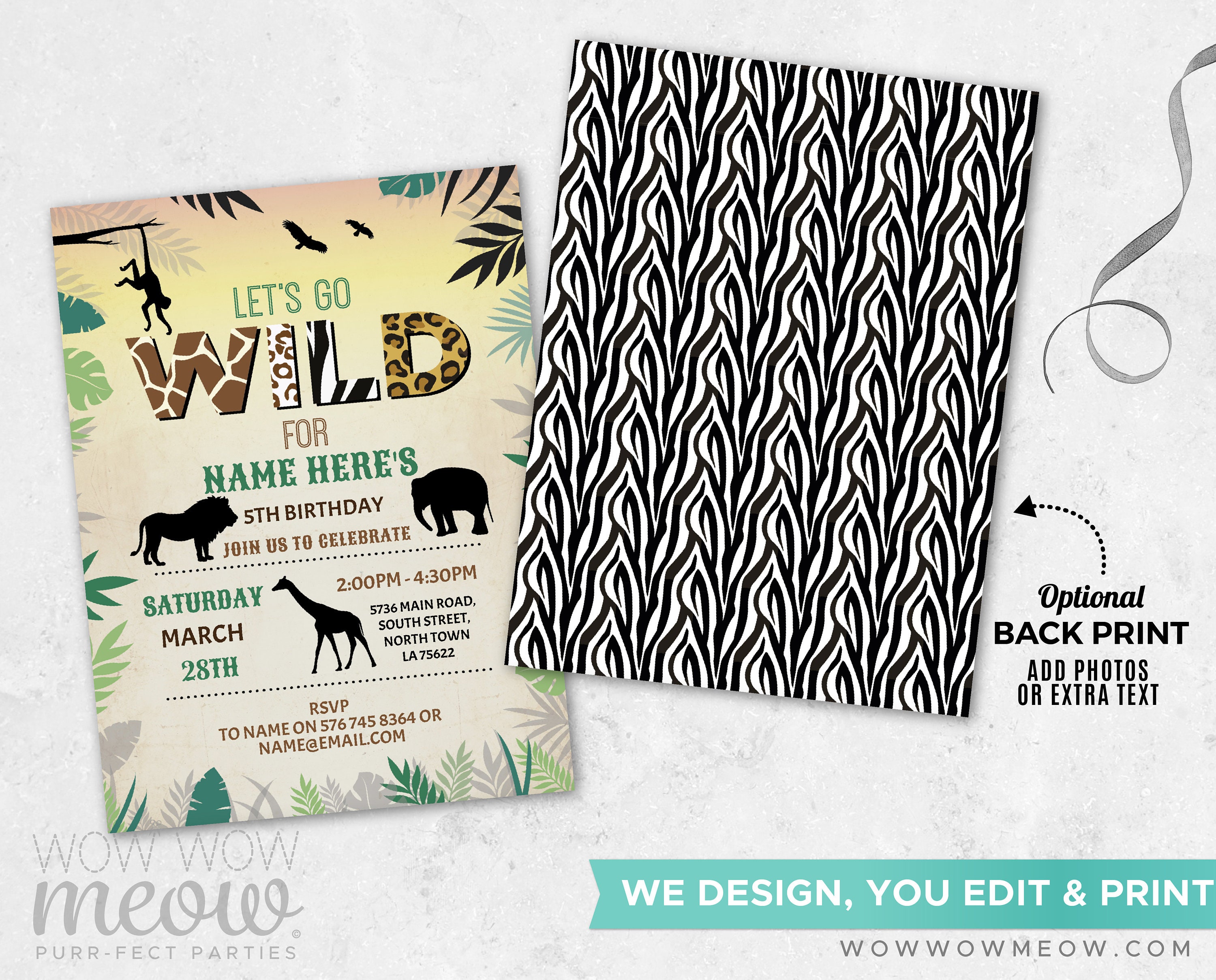 Go Wild Jungle Invitation Birthday Invite Safari Wild INSTANT DOWNLOAD ...