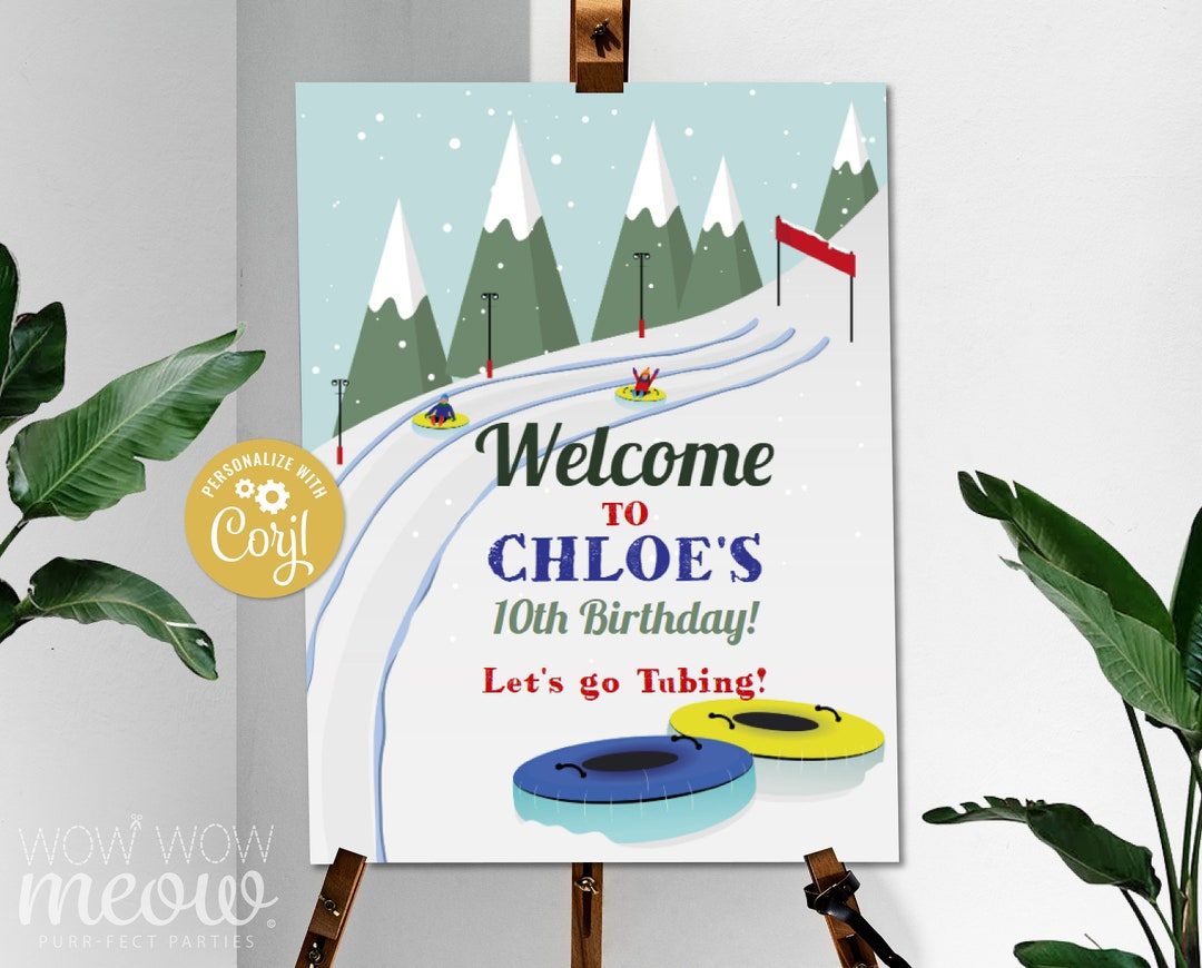 Tubing Party Birthday Welcome Sign Skiing Snow Sledding Winter Editable ...